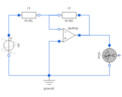 Modelica: Electrical.Analog.Examples.OpAmps.InvertingAmp - SystemModeler Documentation